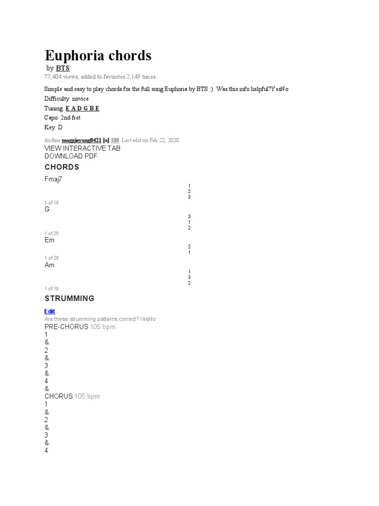 Euphoria Chords | PDF | Guitar Family Instruments | Musical Instruments