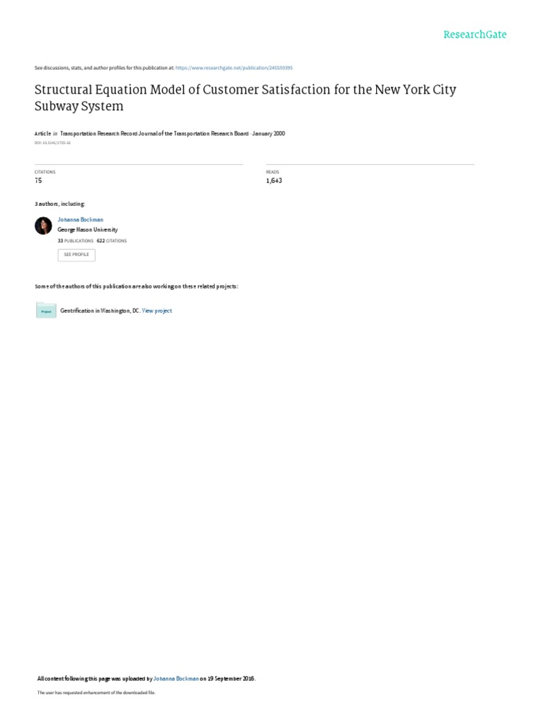Structural Equation Model Of Customer Satisfaction For The New York City Subway System Pdf