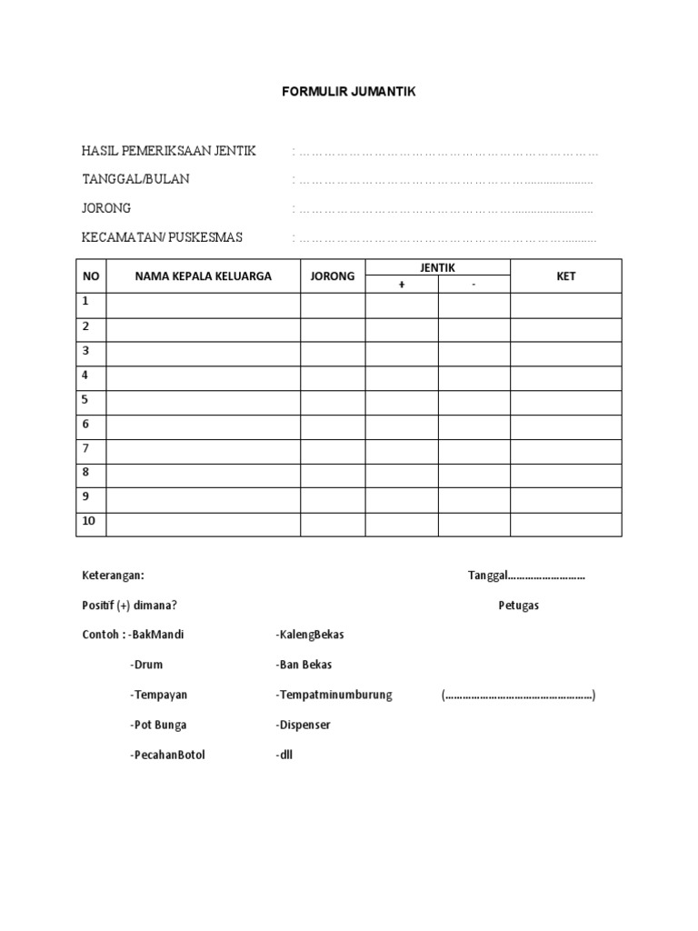 Formulir Jumantik | PDF