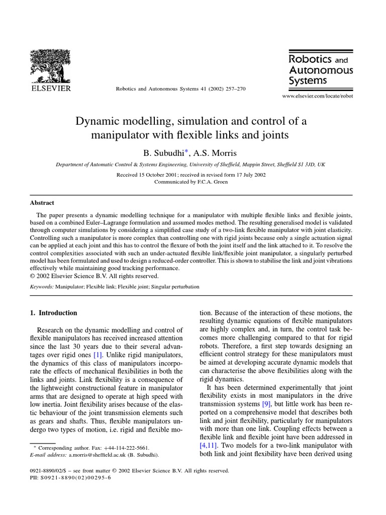Dynamic Modelling, Simulation and Control of A Manipulator With Flexible Links and Joints | PDF ...