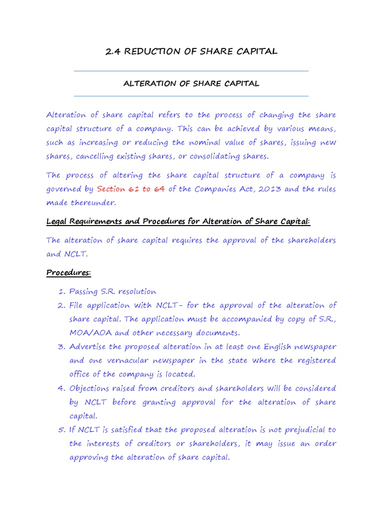 2.4 Reduction of Share Capital Updaed | PDF | Share Repurchase | Dividend