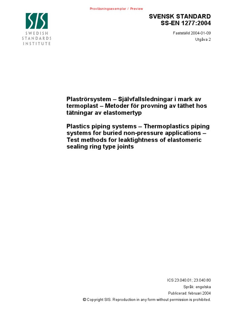 SS en 1277 2004 en PDF | PDF | Beam (Structure) | Pipe (Fluid Conveyance)