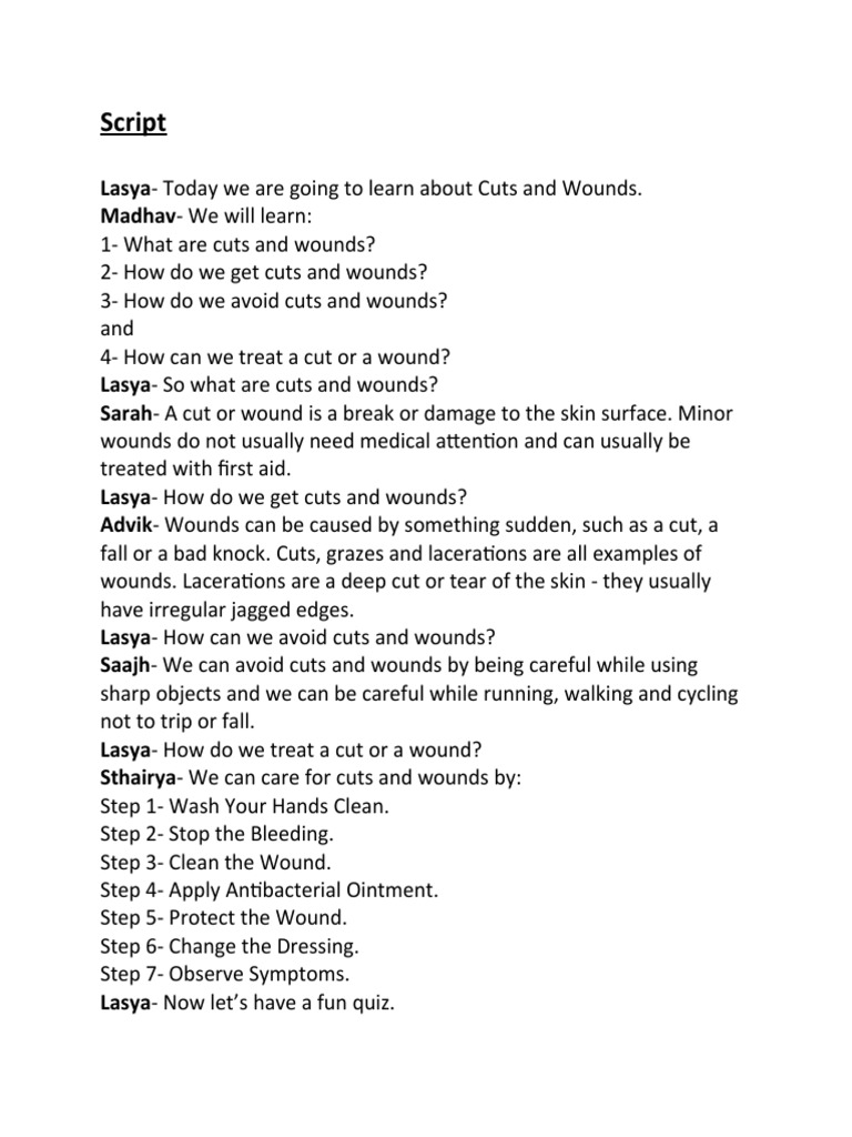 Cuts and Wounds Script | PDF