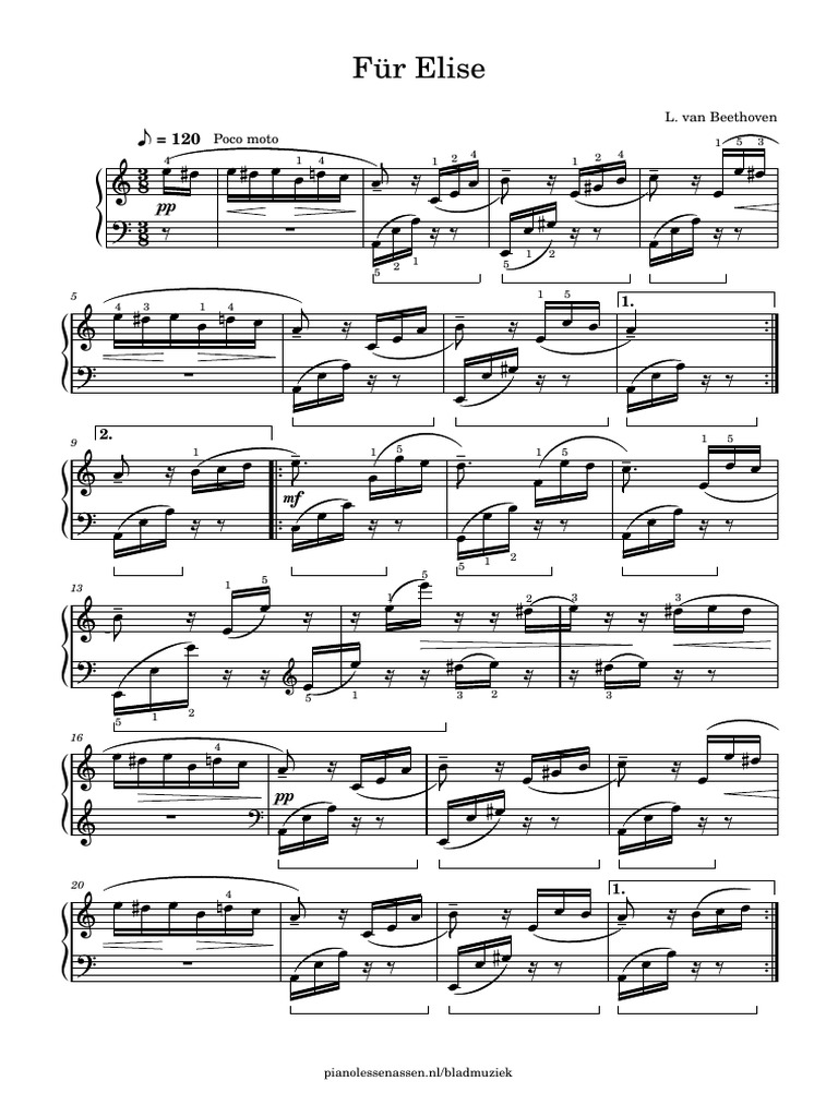 Fr_Elise_Original_wider_layout_with_fingering_and_pedal | PDF | Für ...