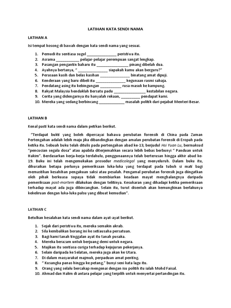 Latihan Kata Sendi Nama | PDF