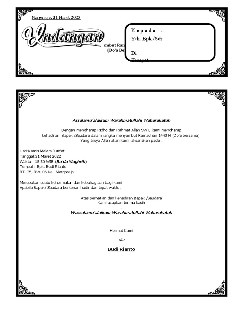 Undangan Yasinan, Menyambut Ramadhan | PDF