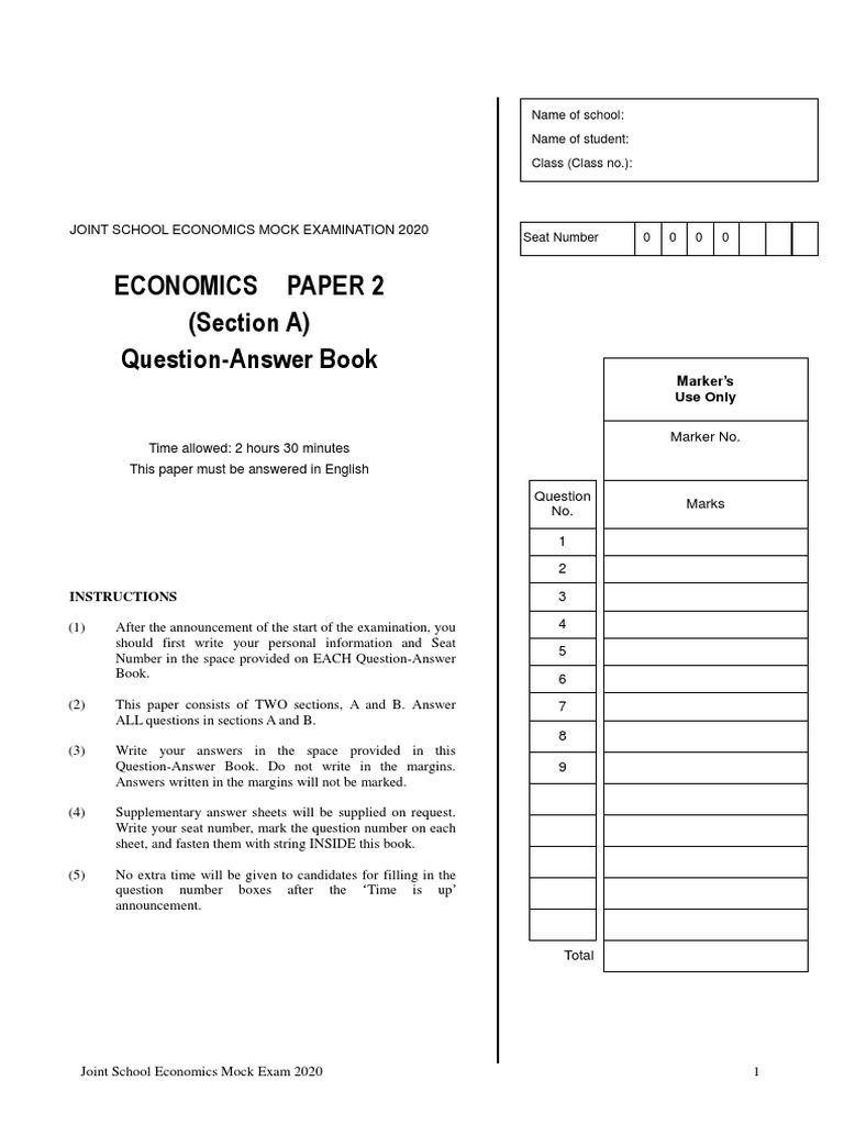 Joint School ECON Mock Paper 2 PDF | PDF | Economics | Labour Economics