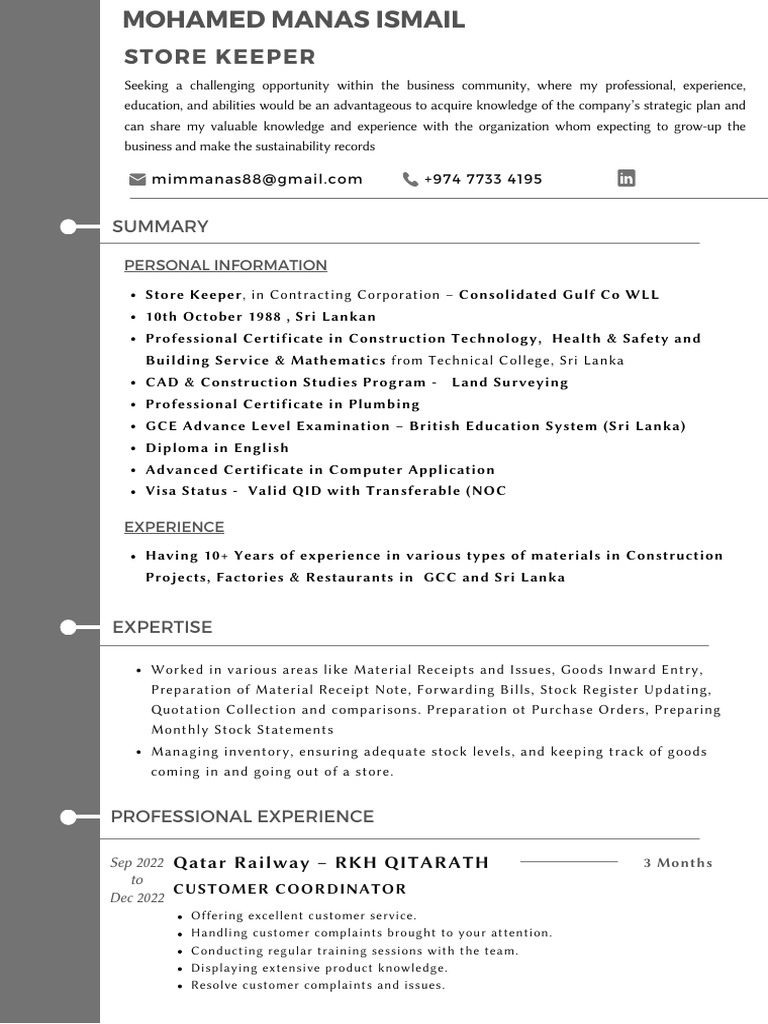 Manaz Store Keeper Resume Download Free Pdf Inventory Receipt 