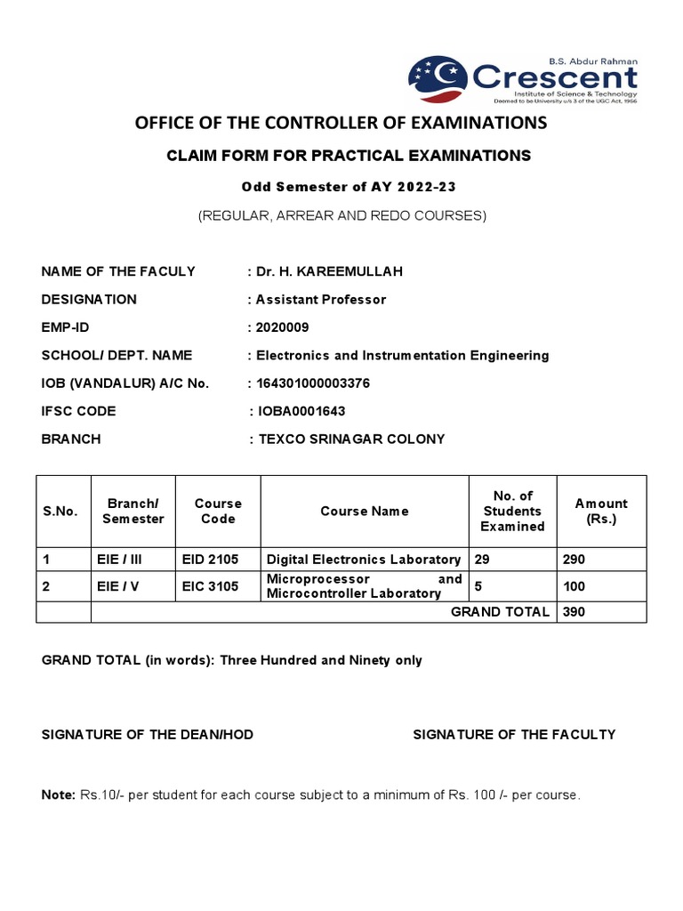Claim Form - Practical Exam | PDF