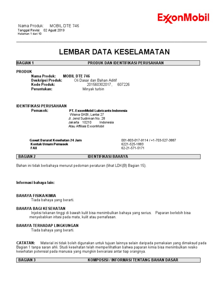 MSDS - Mobil DTE 746 | PDF