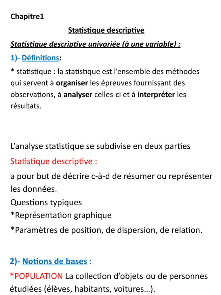 Statistique Descriptive Univariée | PDF | Statistiques | Statistique ...