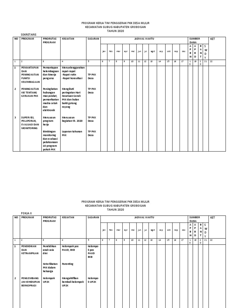 Program Kerja Tim Penggerak PKK | PDF