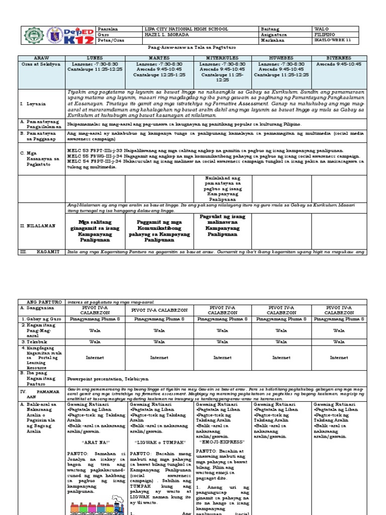 Q3 DLL Week 11 Kampanyang Panlipunan | PDF