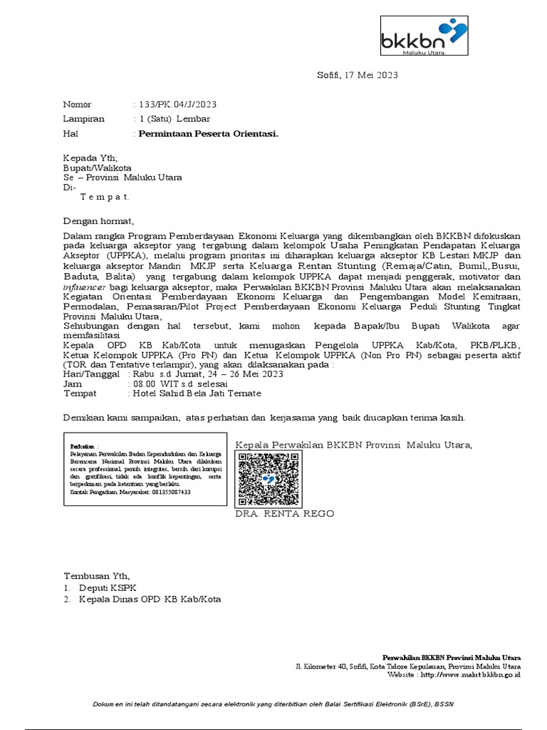 Surat Dan TOR Orientasi PEK 2023 | PDF