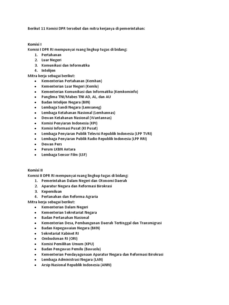 11 Komisi DPR dan mitra kerjanya | PDF