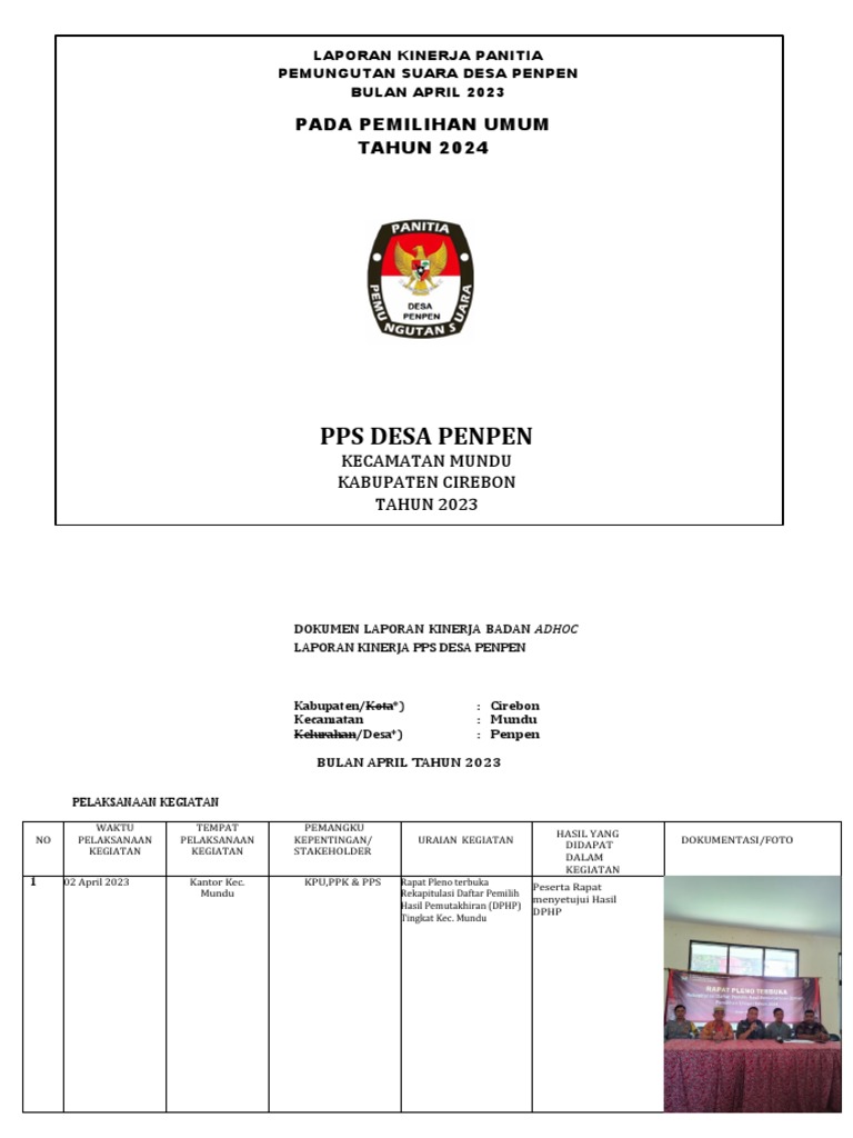 Laporan Kinerja PPS Desa Penpen 2023 | PDF