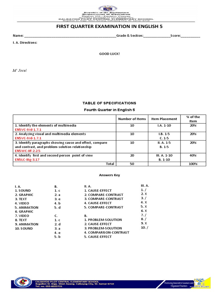 Grade 5 English 4th Quarter Exam | PDF
