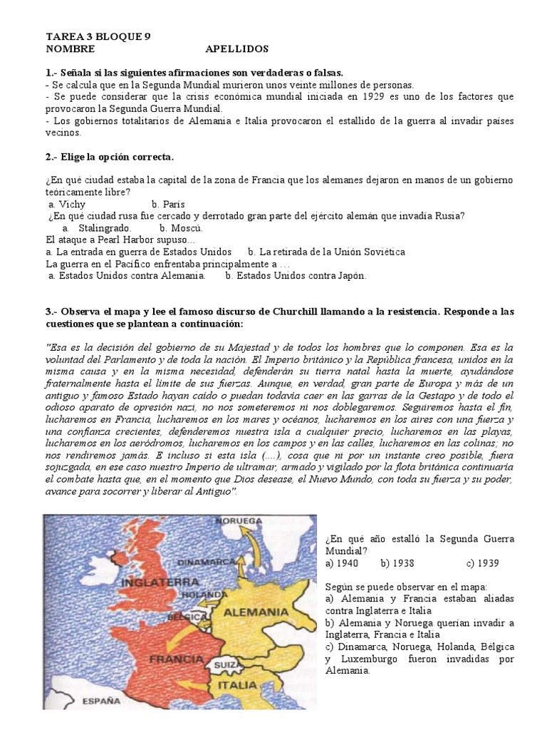 Tarea 3 Bloque 9 B | PDF | Segunda Guerra Mundial | Aliados de la Segunda Guerra Mundial