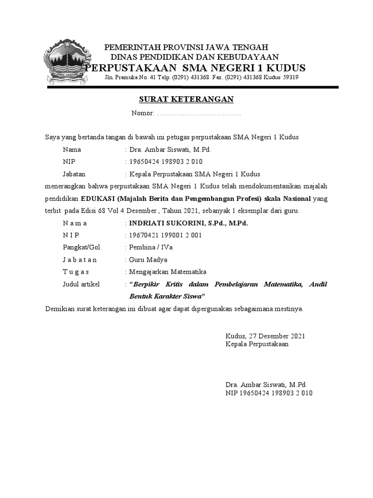 Surat Keterangan Publikasi Ilmiah | PDF