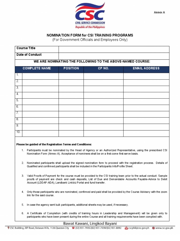 CSI Nomination Form | Download Free PDF | Cheque | Business