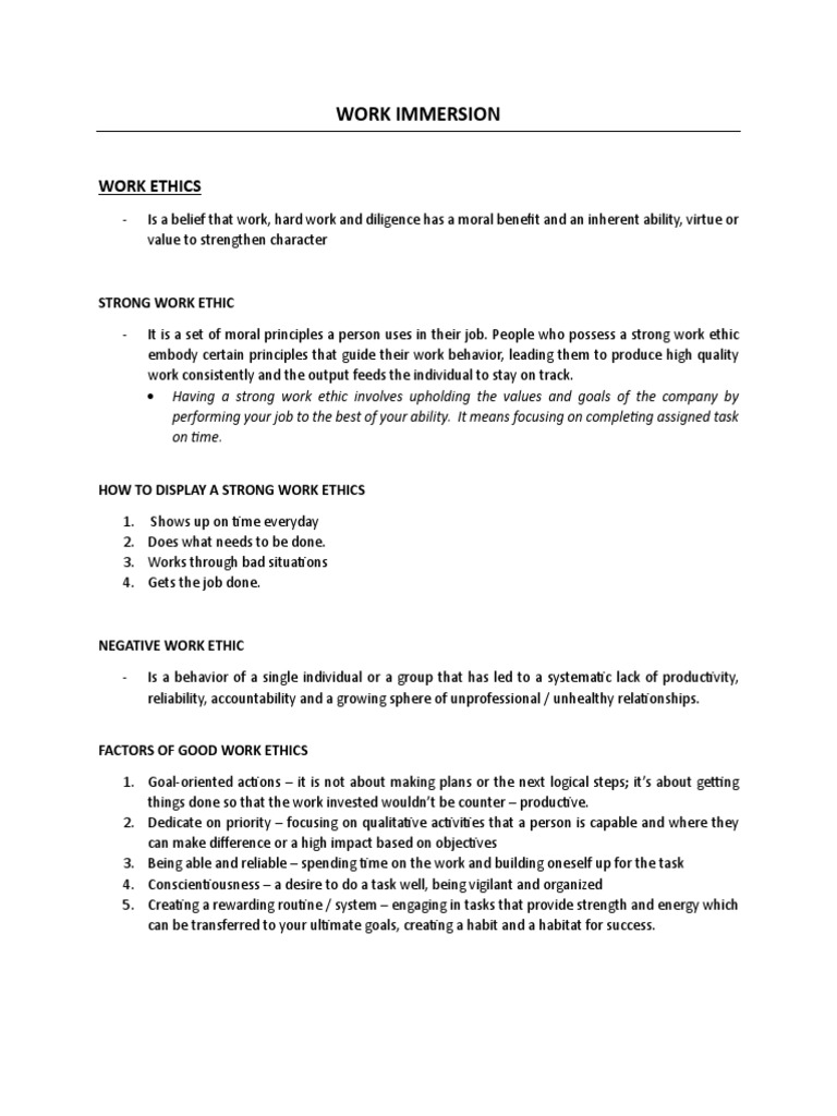 Immersion Work Ethics | PDF | Social Institutions | Applied Ethics