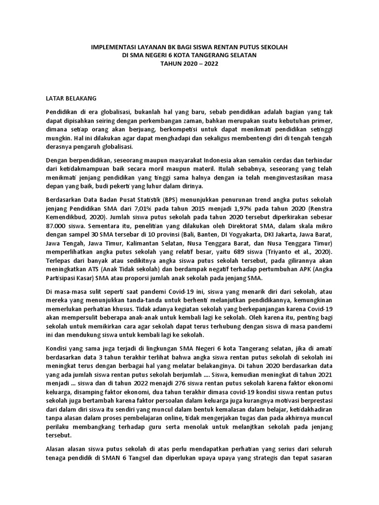 Implementasi Layanan BK Bagi Siswa Rentan Putus Sekolah | PDF