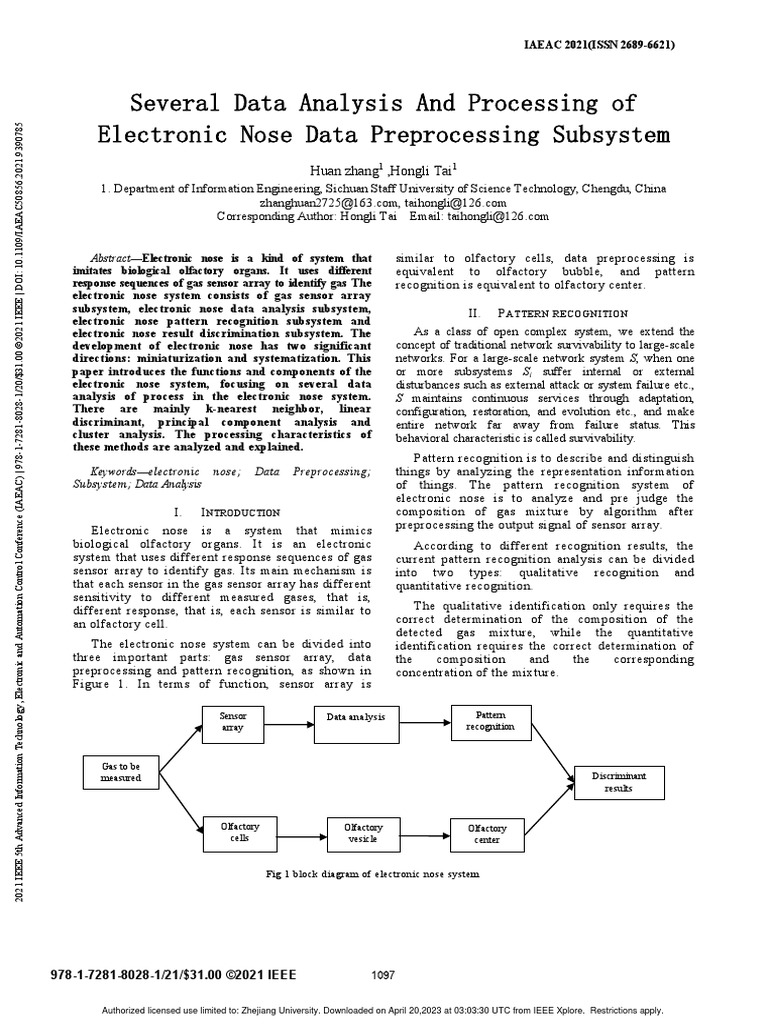 Several Data Analysis and Processing of Electronic Nose Data Preprocessing Subsystem | PDF ...