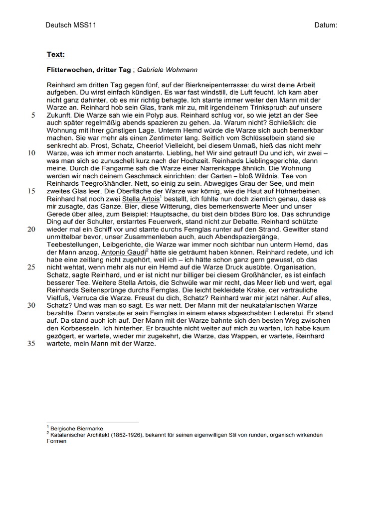 Gabriele Wohmann Glitterwochen Dritter Tag | PDF