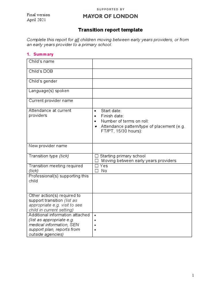 Send Group - Transition Report Template - Final Version | PDF ...