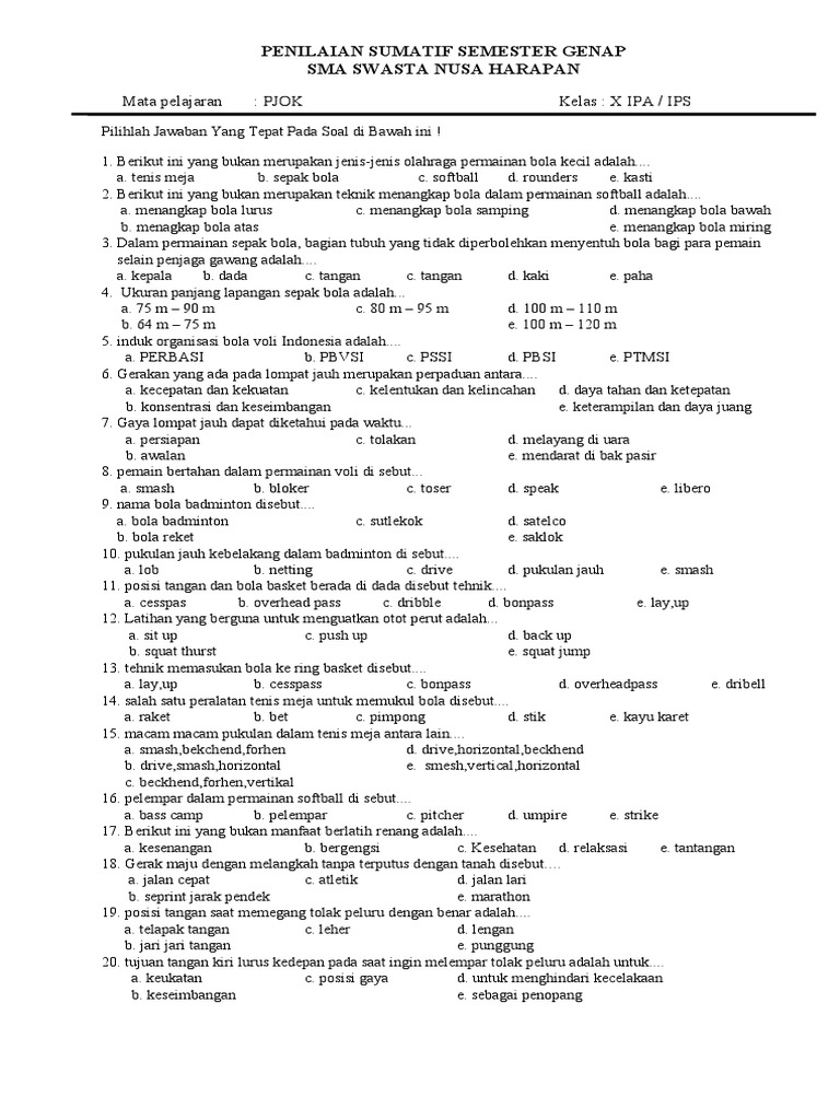 PJOK Kelas X (SDH) | PDF