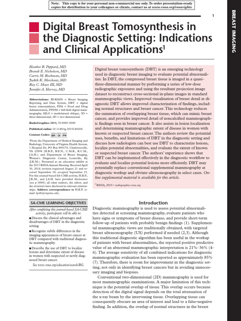 Tomosintesis | PDF | Mammography | Breast Cancer