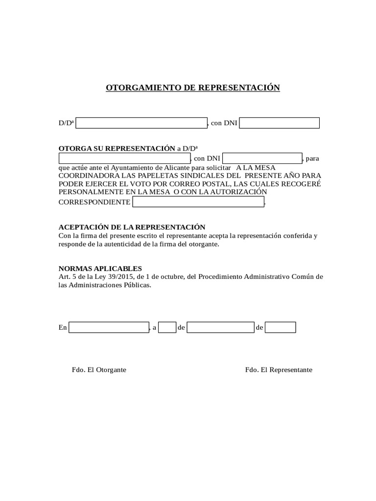 Otorgamiento de Representación Genérico 1 | PDF Otorgamiento de Representación Genérico 1 | PDF