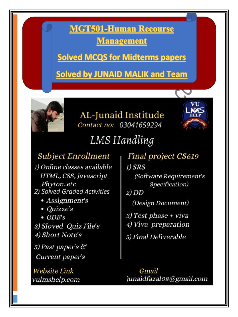 Mgt501 Mid Term by Juanid | PDF | Human Resource Management | Validity (Statistics)