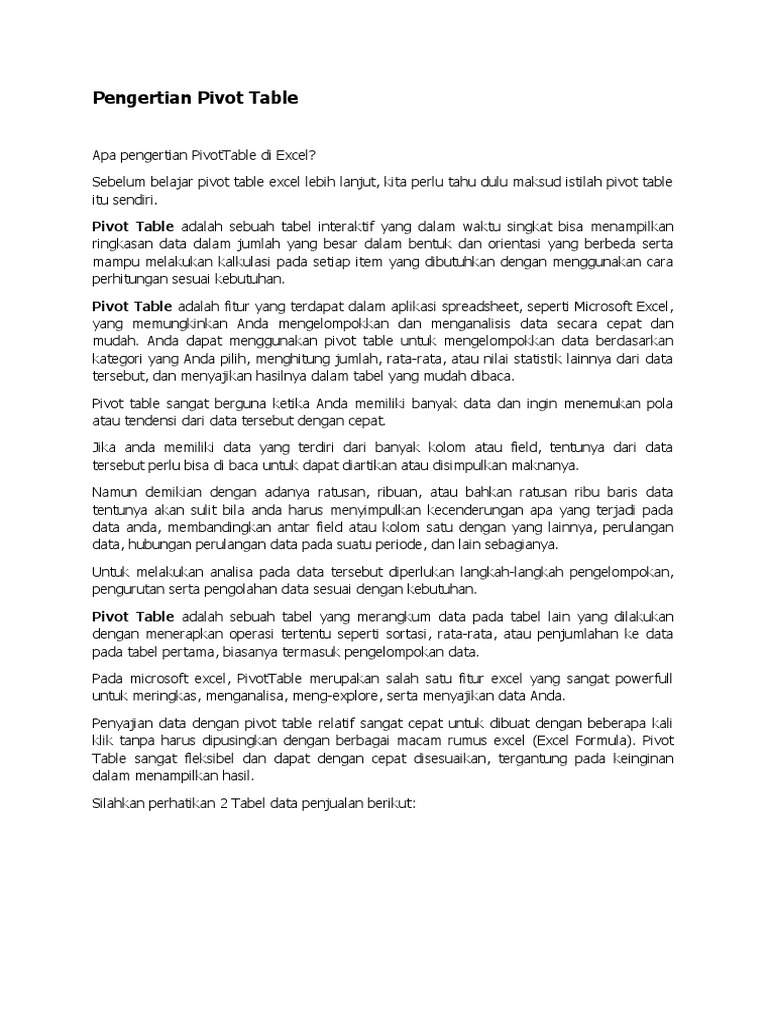 Pengertian dan Fungsi Pivot Table Excel | PDF