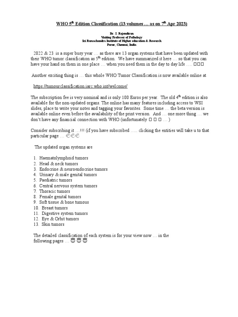 WHO 5th Edition Classification 2023 | PDF | Lymphoma | Adenoma