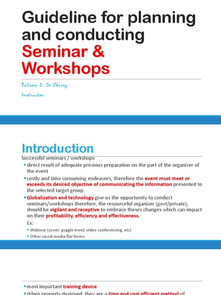 Guideline For Planning and Conducting Workshops Seminar | PDF