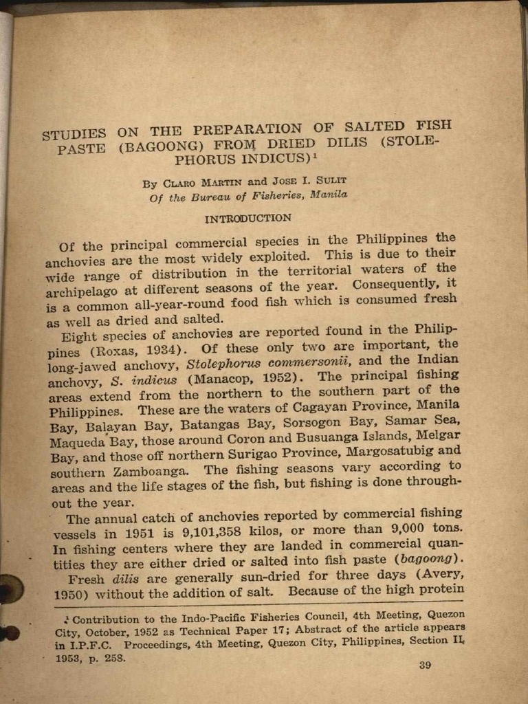 Studies On The Preparation of Salted Fish Paste (Bagoong) From Dried ...