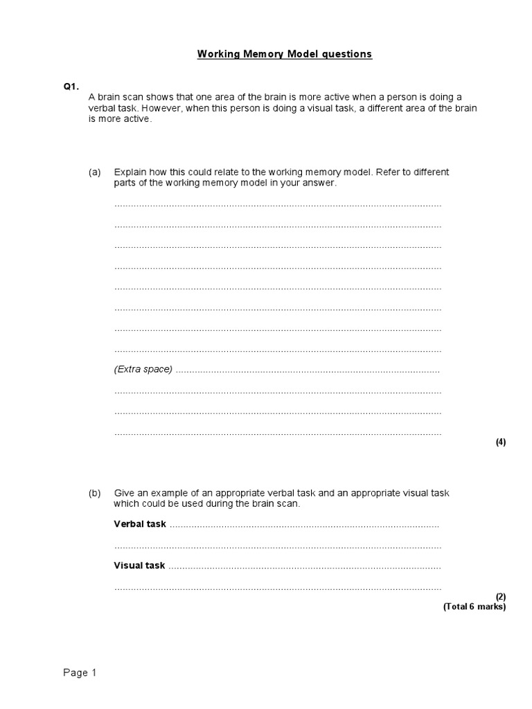 Working Memory Model: Key Concepts and Questions | PDF | Cognition ...
