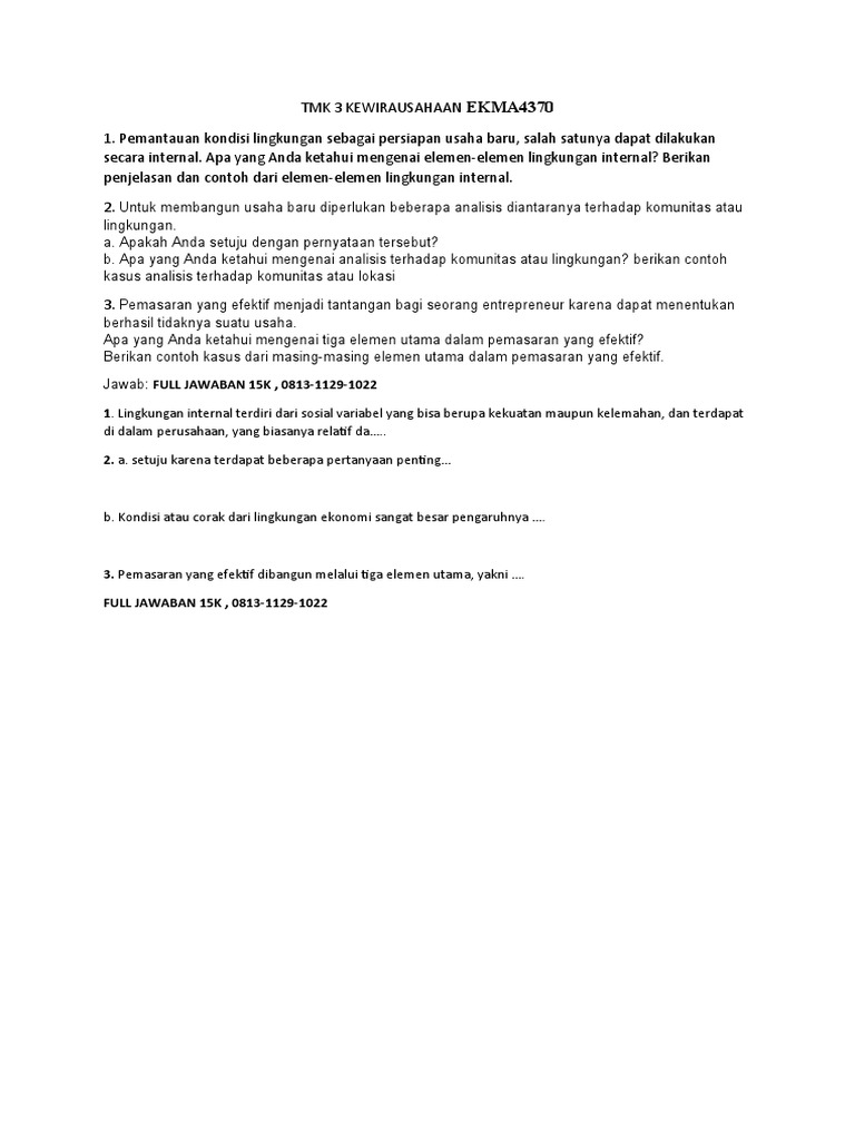 TMK 3 Kewirausahaan Ekma4370 2023 | PDF