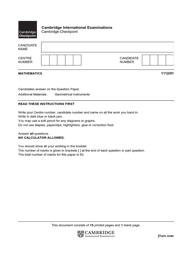 Secondary Checkpoint - Math (1112) Specimen 2014 Paper 1 | PDF ...