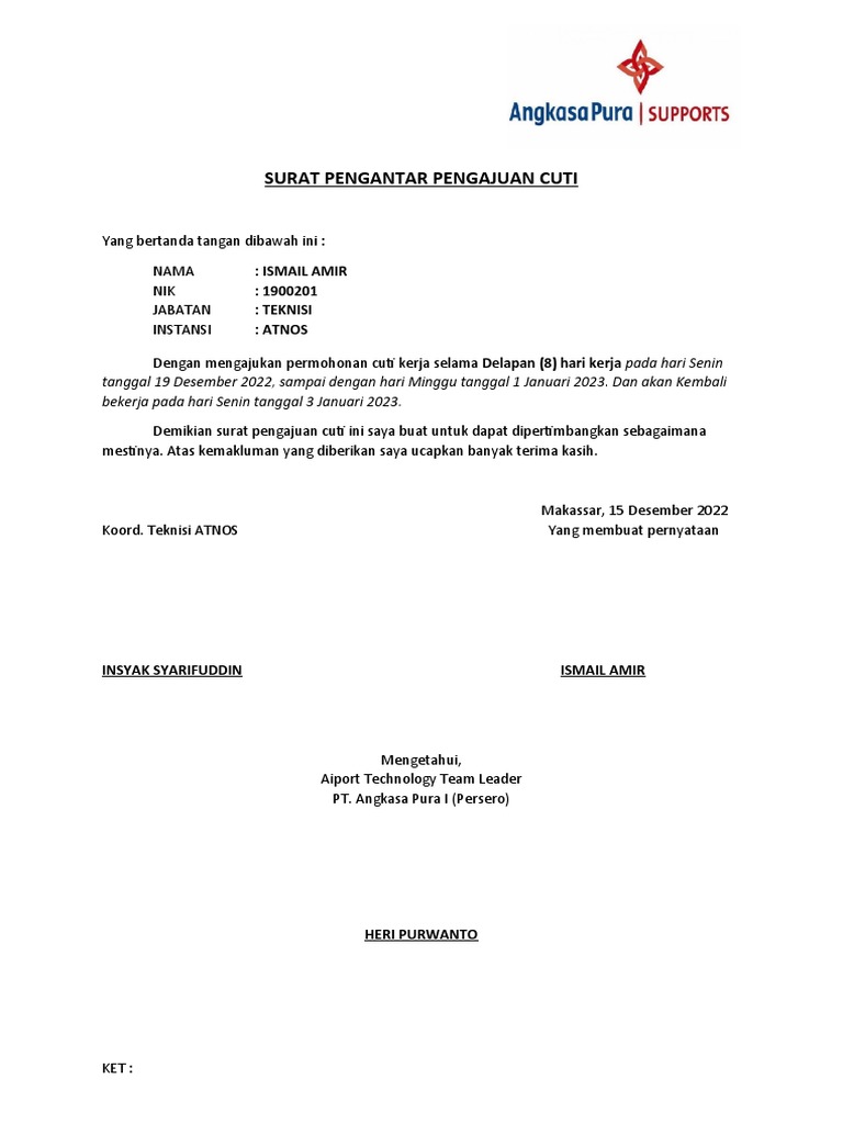 Surat Pengantar Pengajuan Cuti | PDF