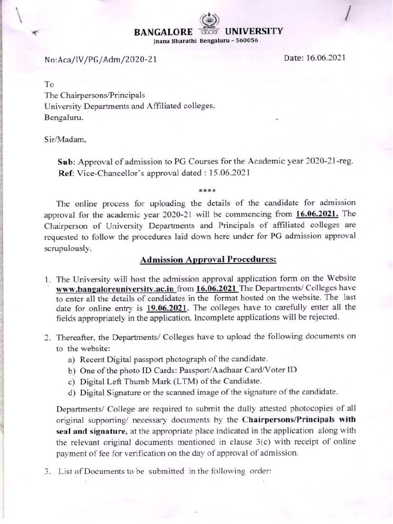 PG Admission Approval 2020 21 Notification Schedule 18062021 | PDF