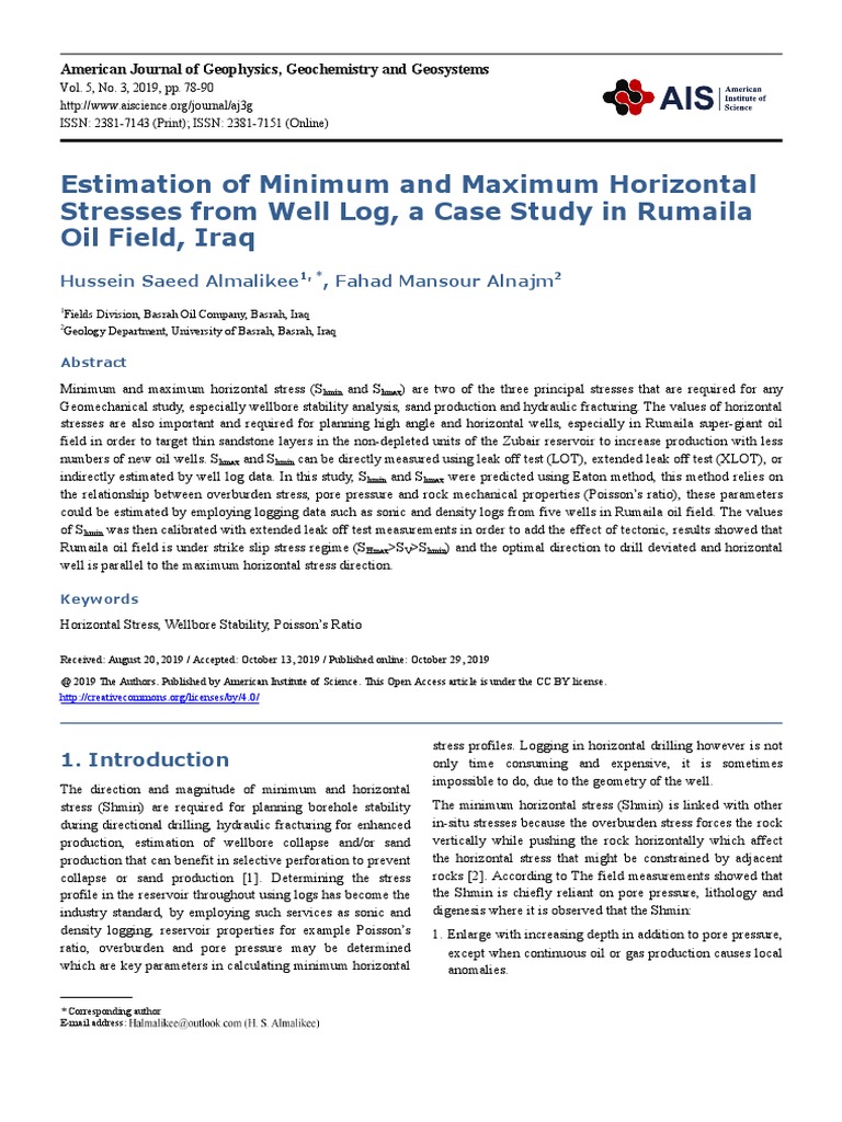 Estimation of Minimum and Maximum Horizontal Stresses From Well Log, A ...