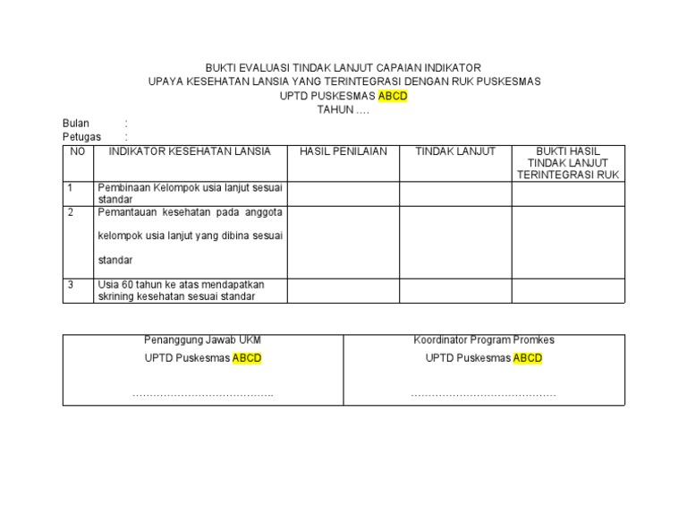 Bukti Tindak Lanjut Terintegrasi Ruk Program Lansia | PDF