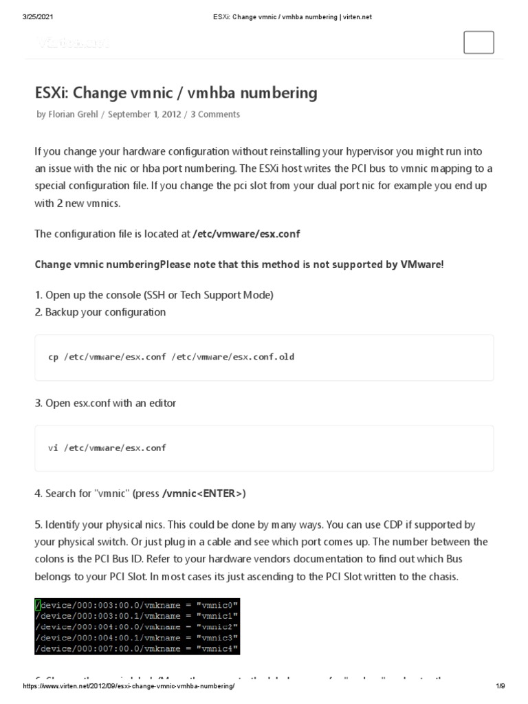 ESXi - Change Vmnic - Vmhba Numbering | PDF | Computer Networking ...