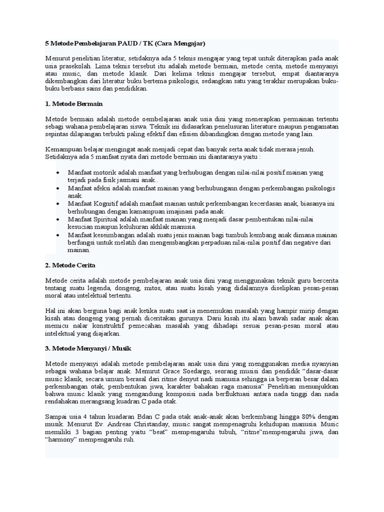 Metode Pembelajaran Efektif PAUD | PDF