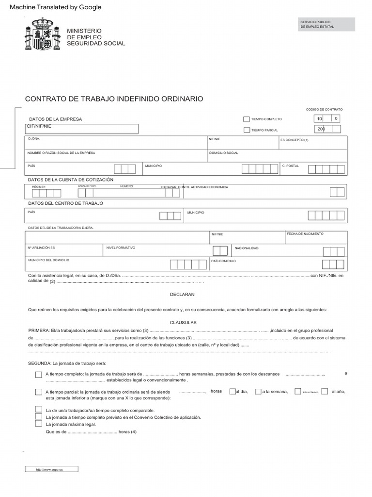 Modelo Contrato de Trabajo Indefinido Ordinario | PDF | Tiempo de trabajo | Justicia