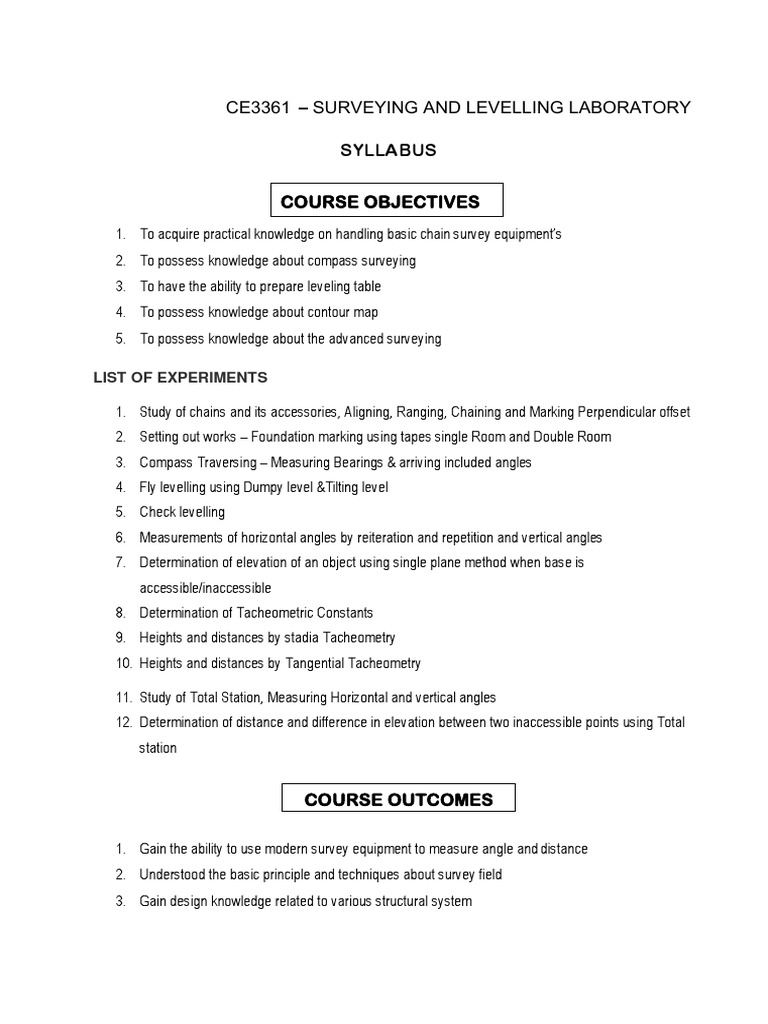 CE8361 - Surveying and Levelling Lab Manual | PDF | Surveying | Geodesy CE8361 - Surveying and Levelling Lab Manual | PDF | Surveying | Geodesy