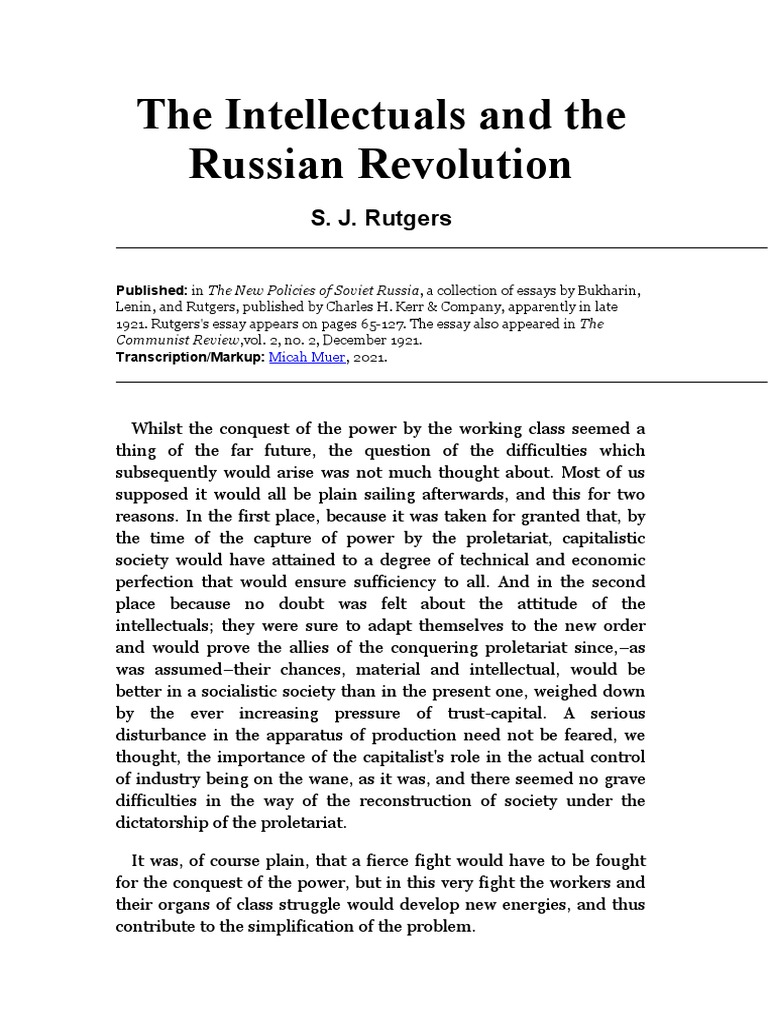 The Intellectuals and The Russian Revolution | PDF | Communism ...