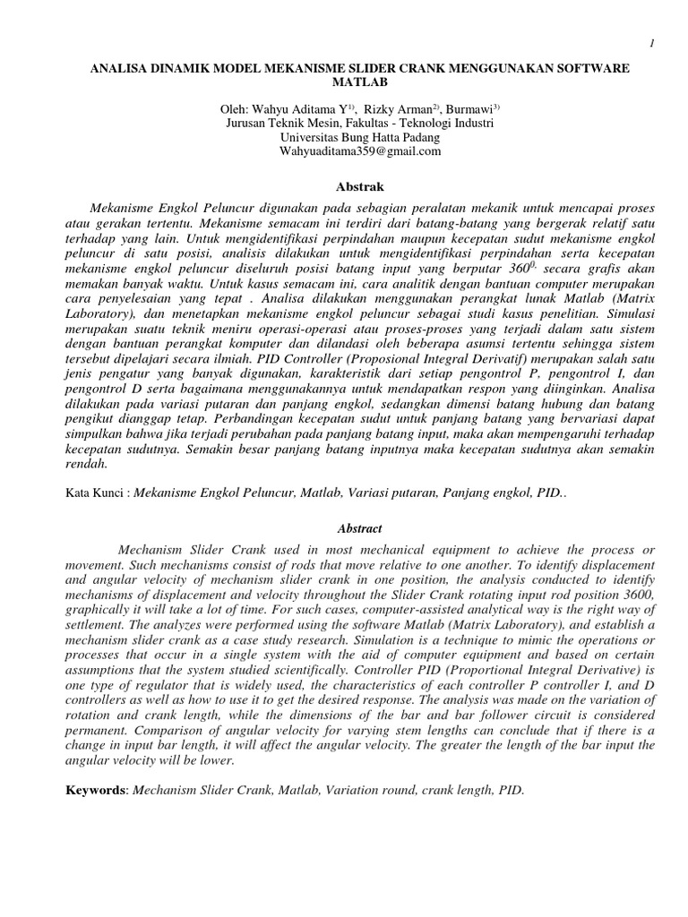 Analisa Dinamik Model Mekanisme Slider C | PDF